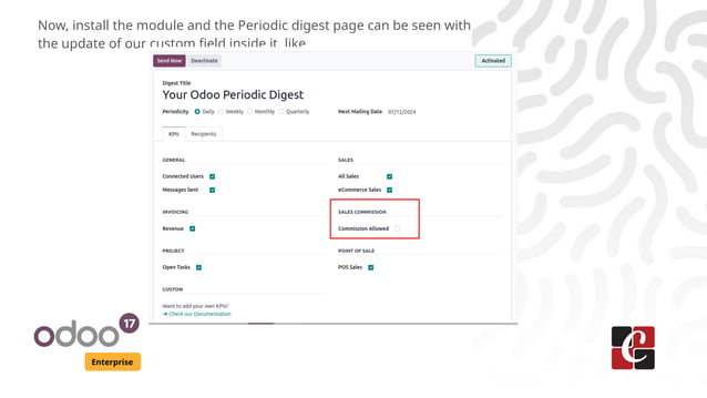 Customization of Odoo 17 Periodic Digest parameters from backend | PPT