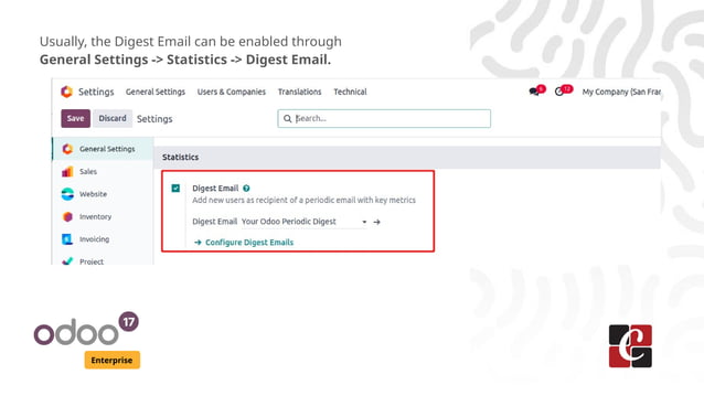 Customization of Odoo 17 Periodic Digest parameters from backend | PPT