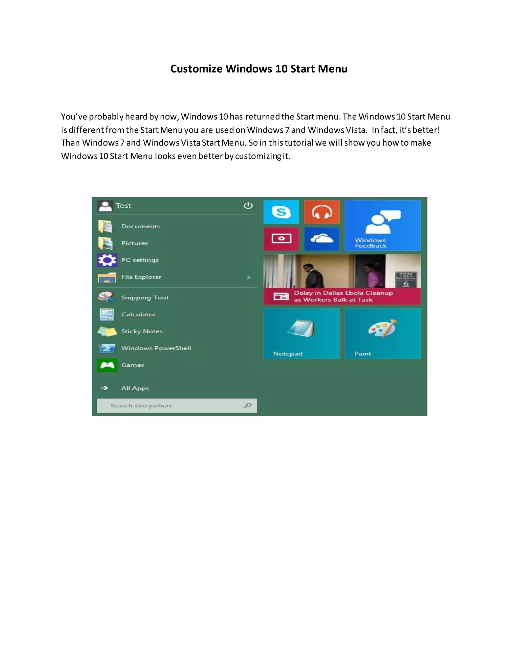 Customize windows 10 start menu | DOCX