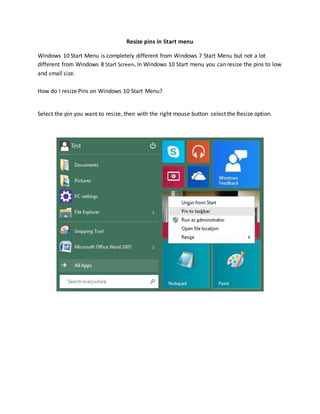 Customize windows 10 start menu | DOCX
