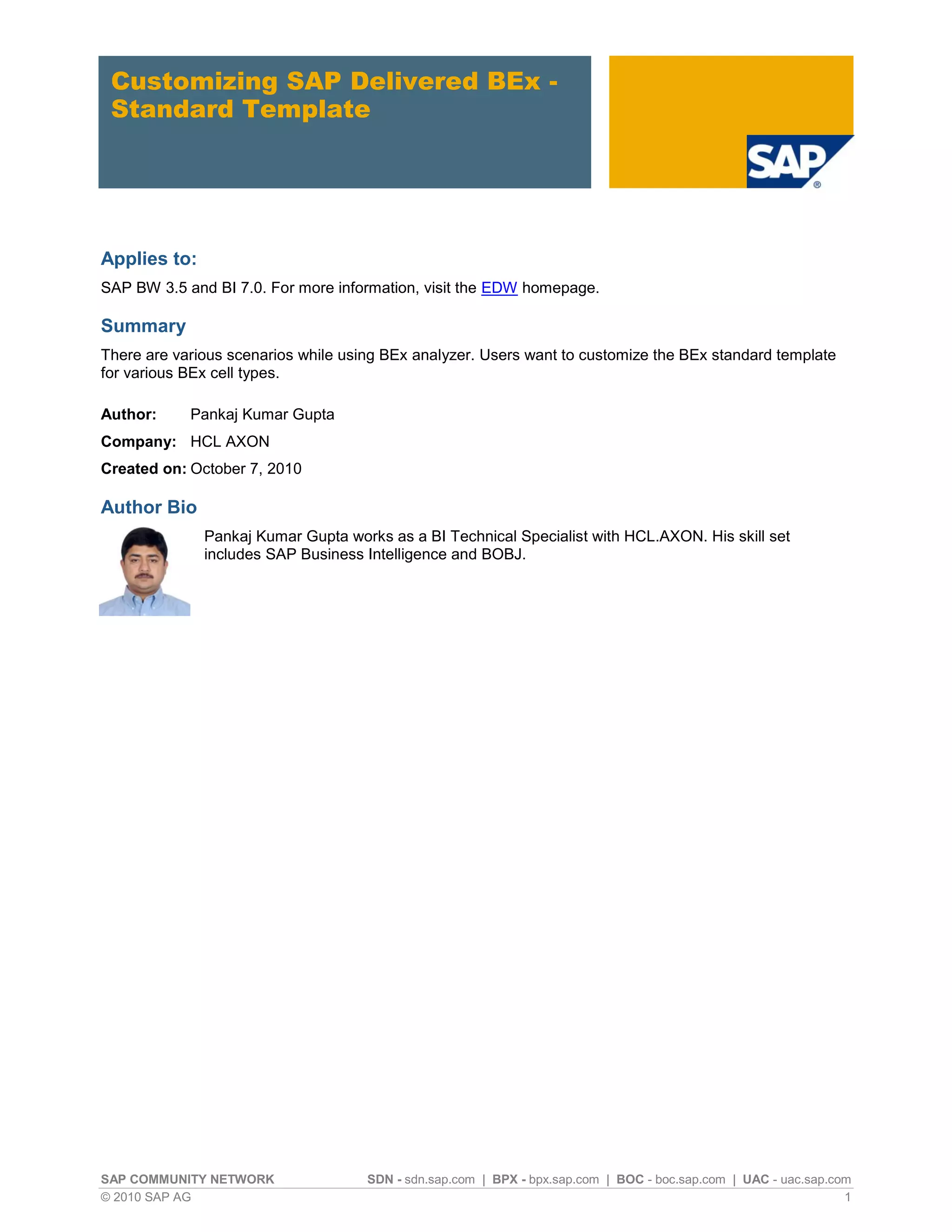 Customizing sap template bex | PDF