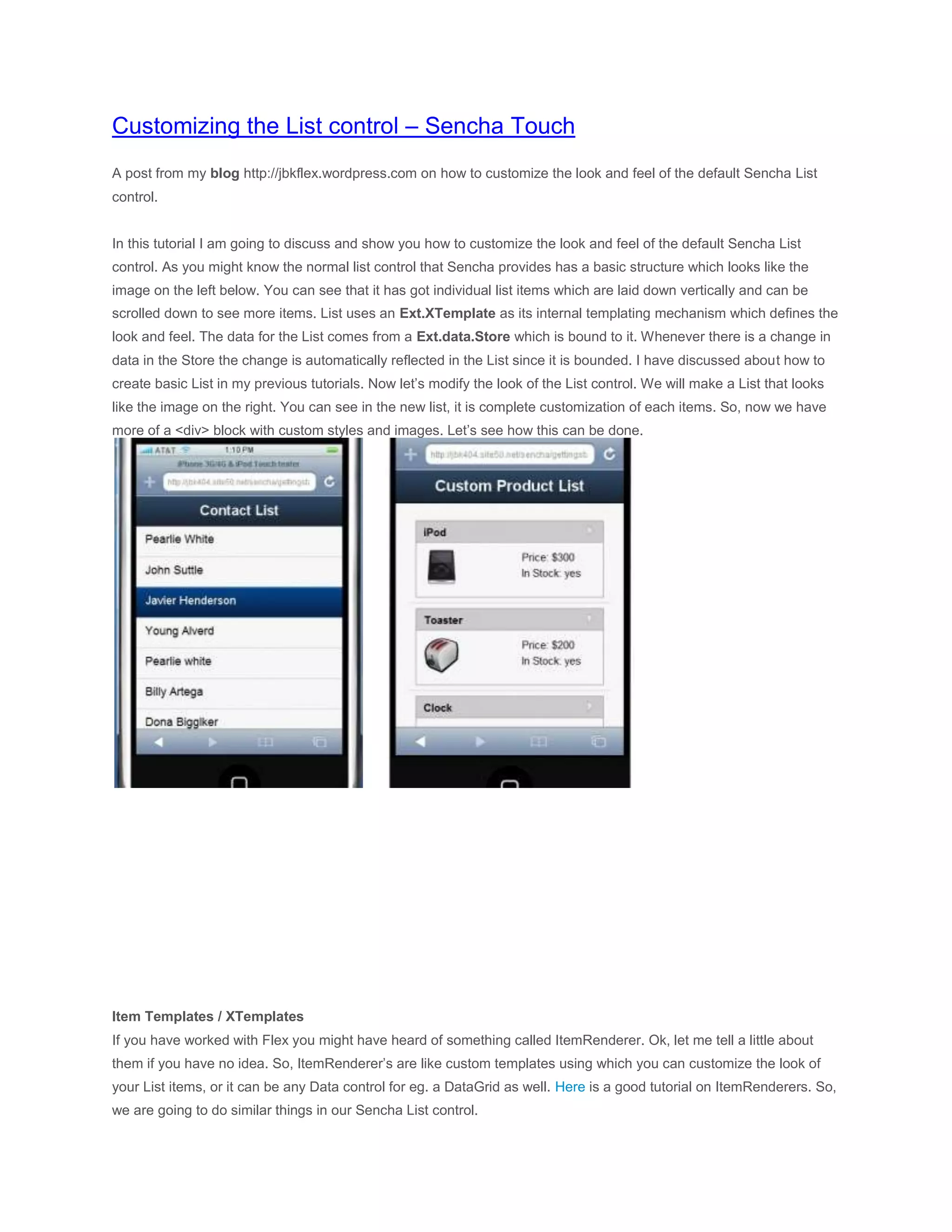 Customizing the list control - Sencha Touch mobile web application | DOCX