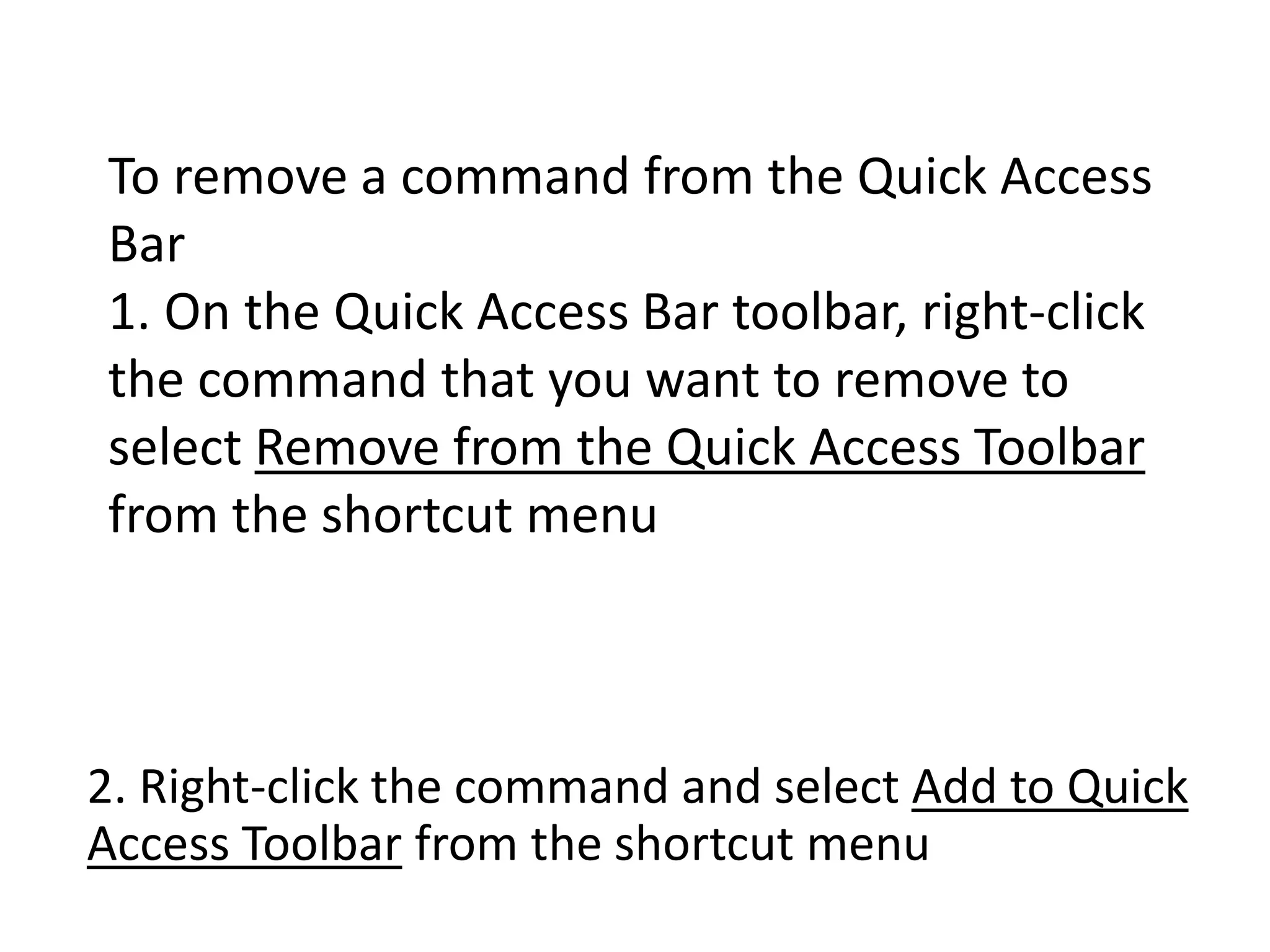 Customizing The Quick Access Barictpptx Computing Technology