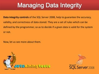 MS Sql Server: Customizing Your Data Base Design | PPT