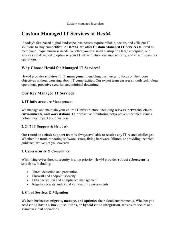 Custom Managed IT Services: Scalable, Secure & Reliable IT Solutions ...