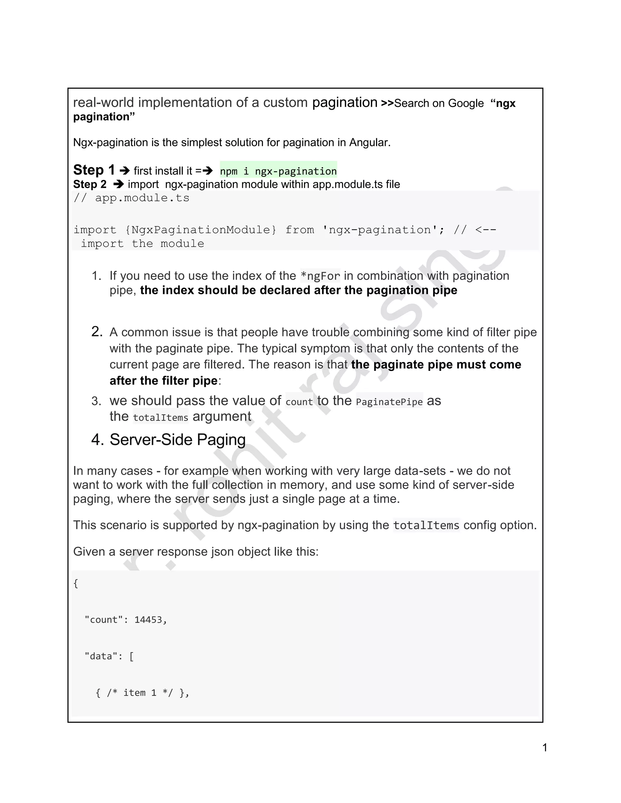 Custom pagination | PDF