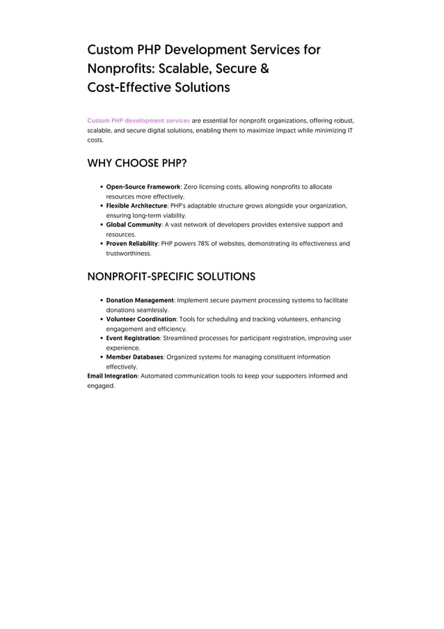 Custom PHP Development Services for Nonprofits: Scalable, Secure & Cost-Effective Solutions | PDF
