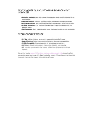 Custom PHP Development Services for Nonprofits: Scalable, Secure & Cost-Effective Solutions | PDF