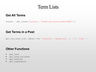 Custom Post Types and Taxonomies | PPT