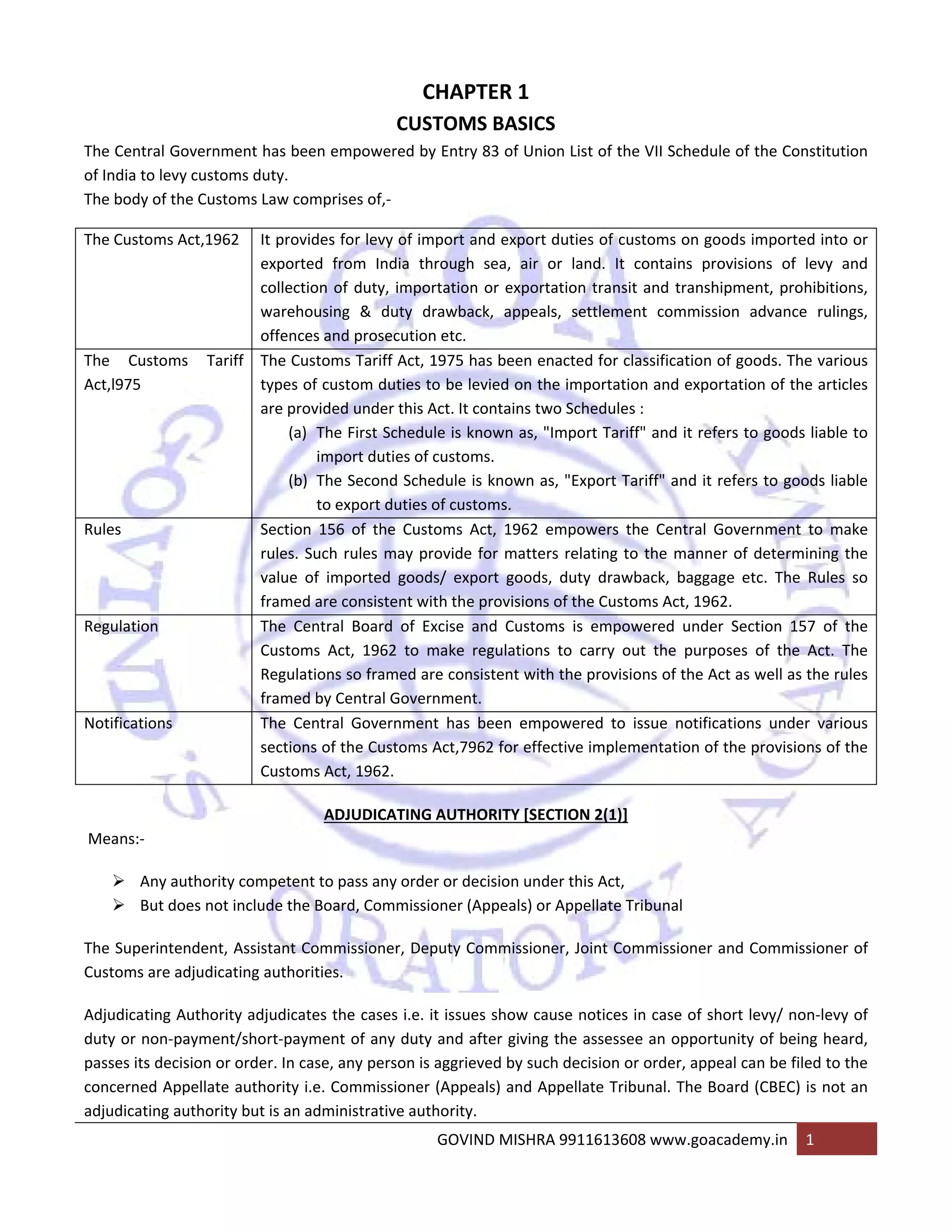 Customs Notes for ICSI Professional | PDF