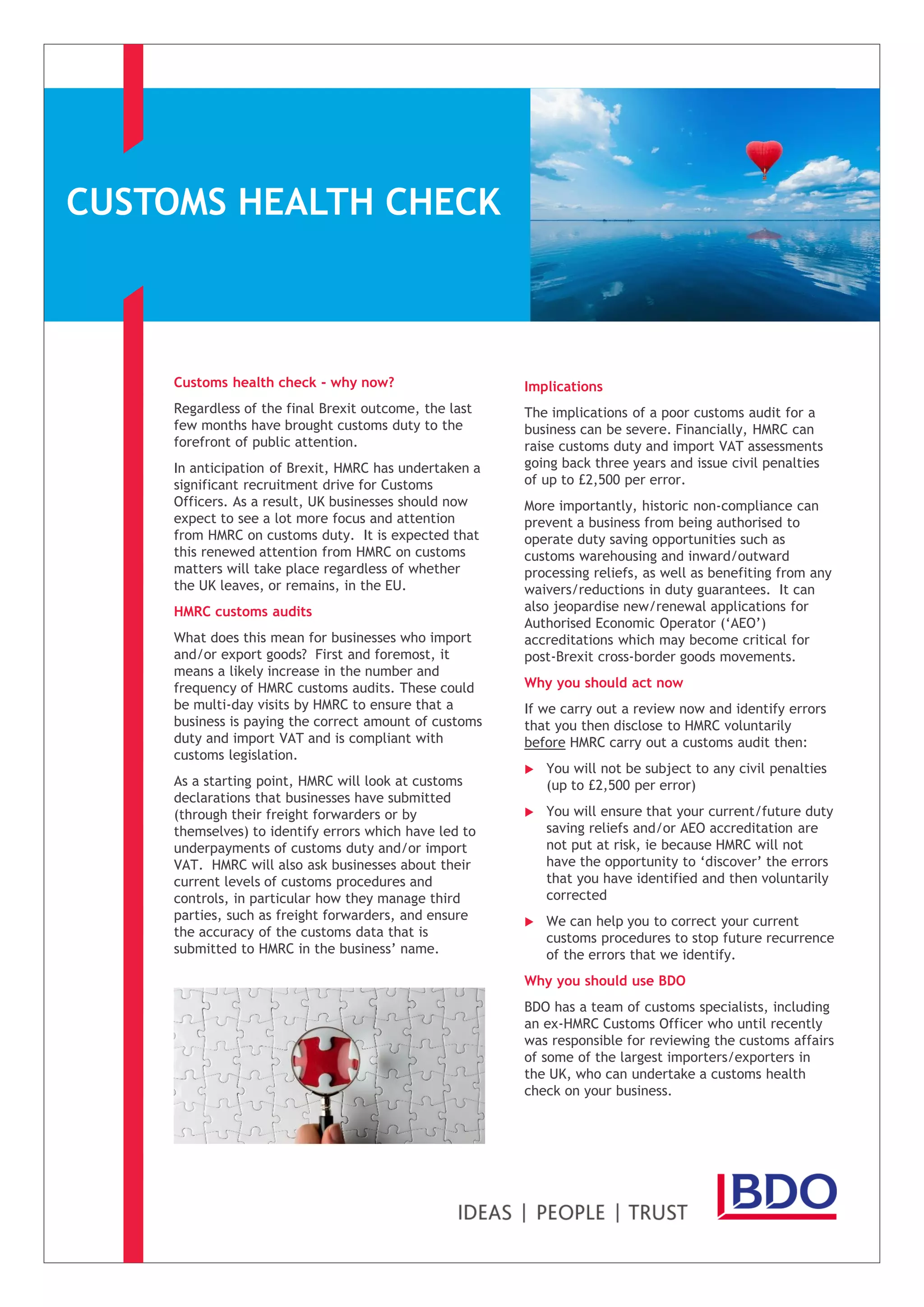 Customs Health Check Flyer - BDO | PDF