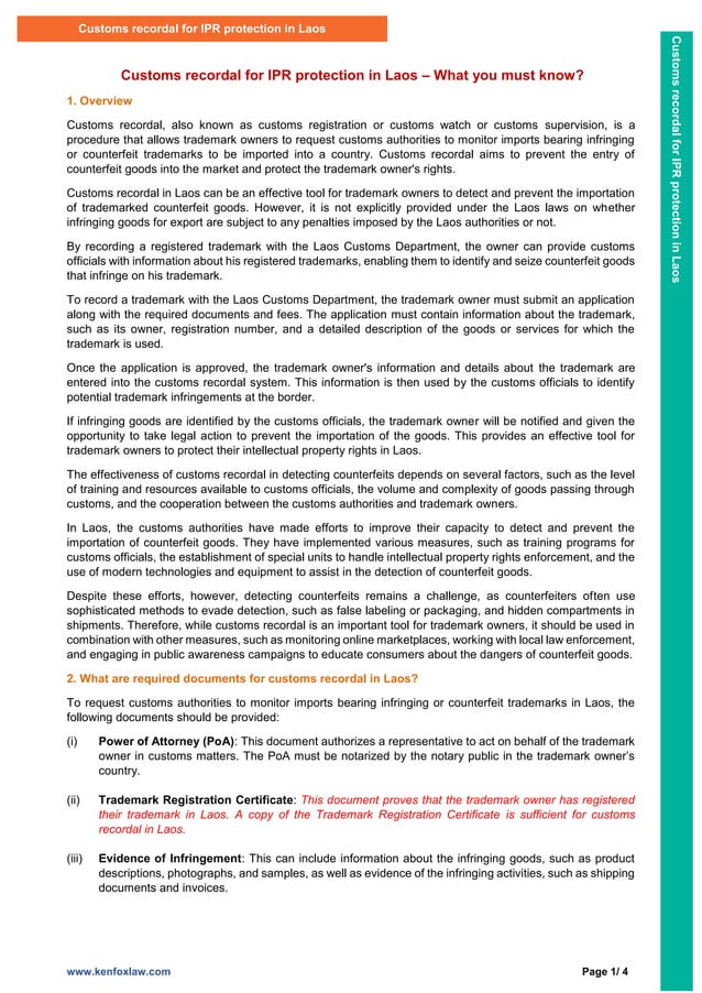 Customs recordal for IPR protection in Laos – What you must know .pdf ...