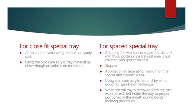 Custom tray fabrication and materials in complete denture | PPTX