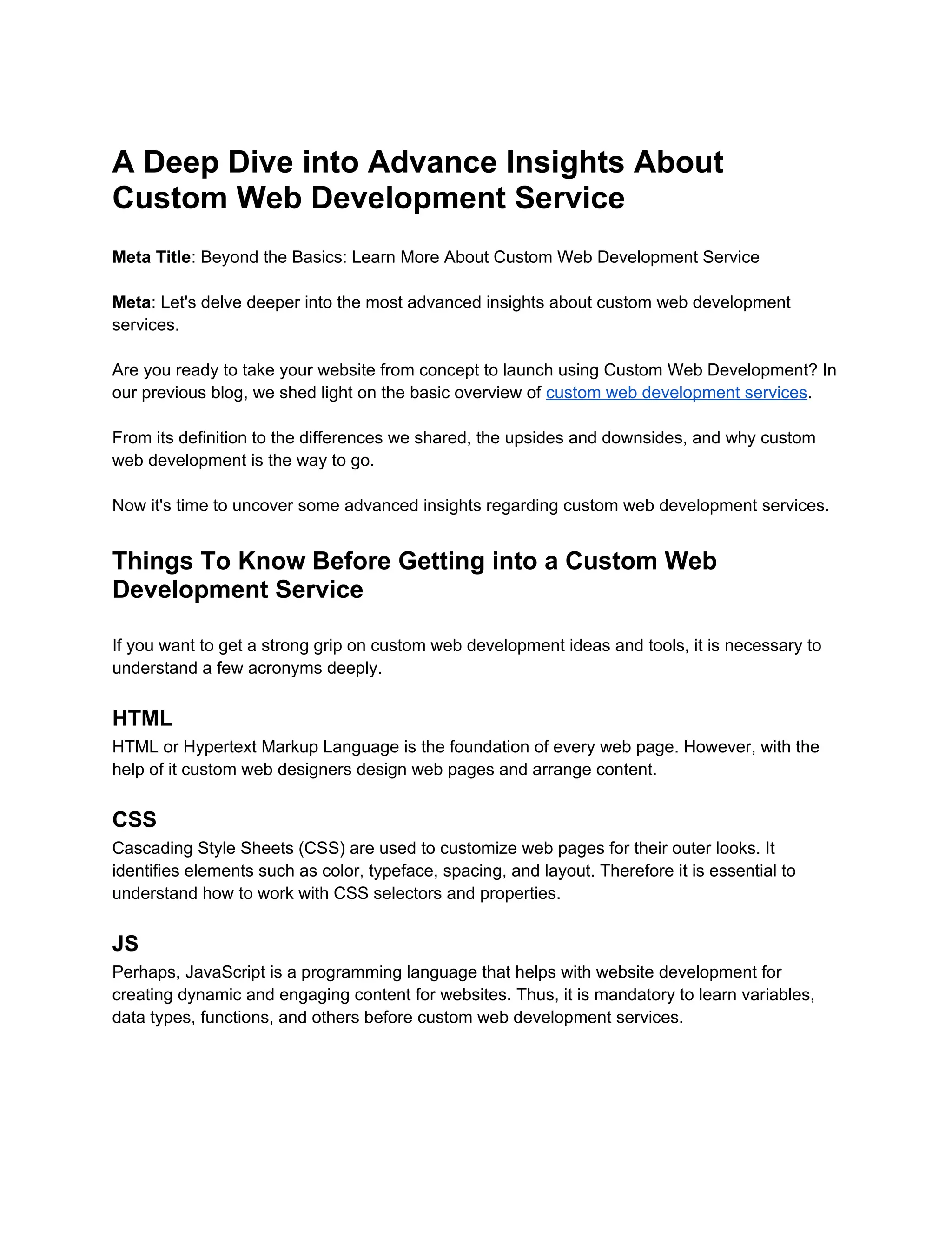A Deep Dive into Advance Insights About Custom Web Development Service | PDF