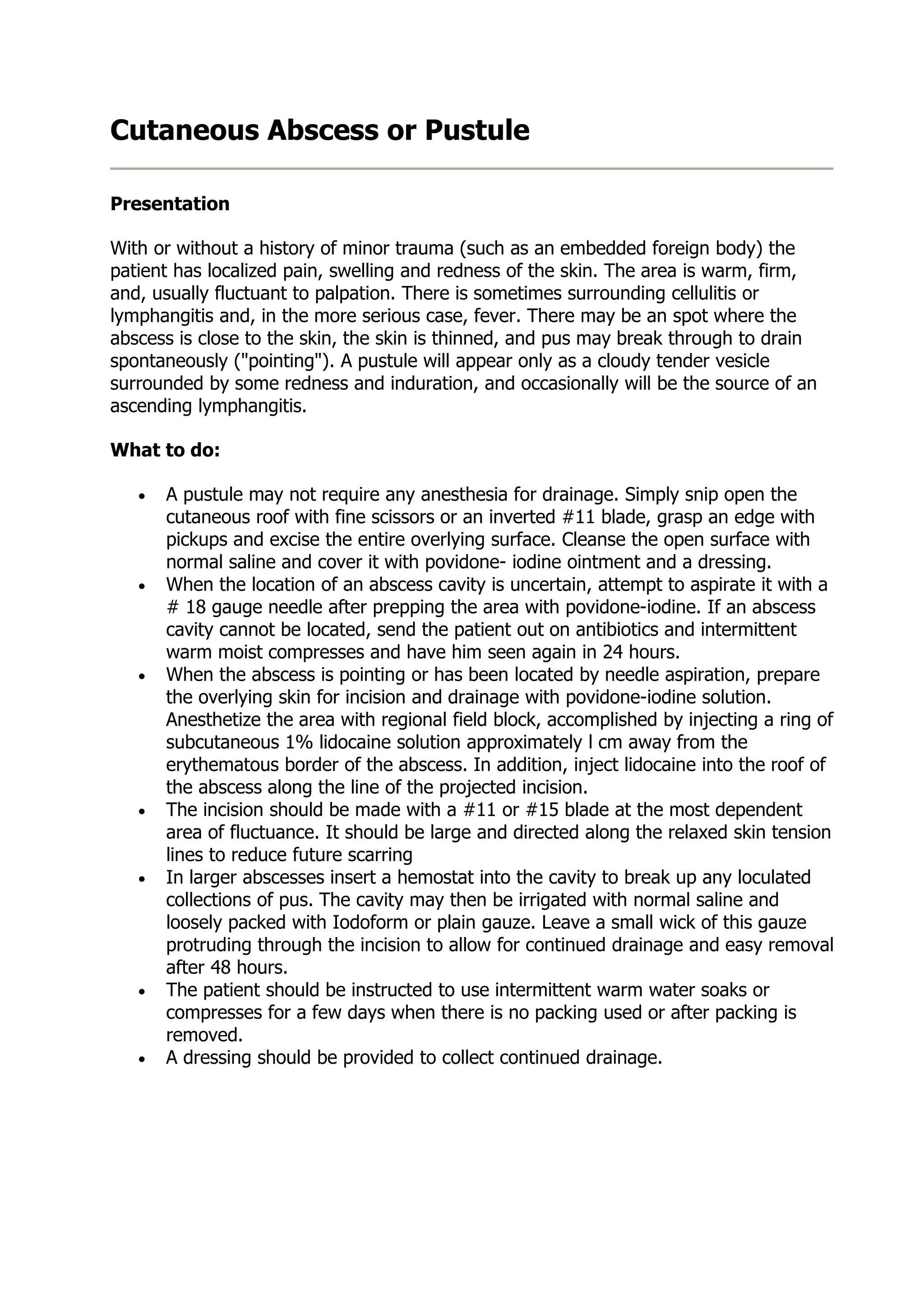 Cutaneous Abscess Or Pustule | DOC