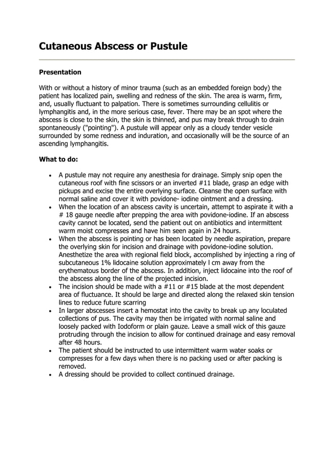 Cutaneous Abscess Or Pustule | PDF