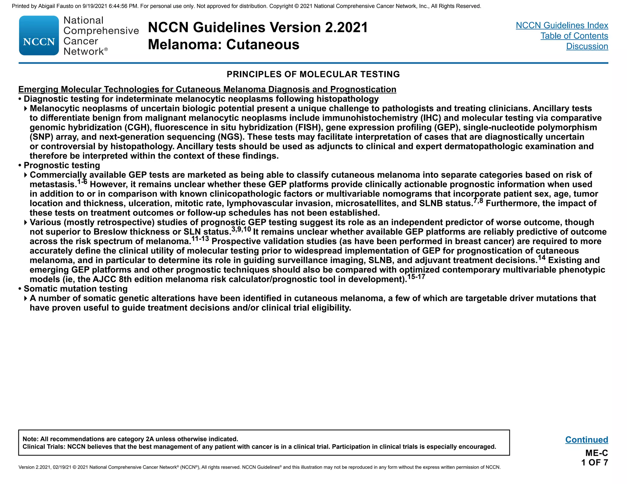 Cutaneous melanoma nccn 2021 | PDF