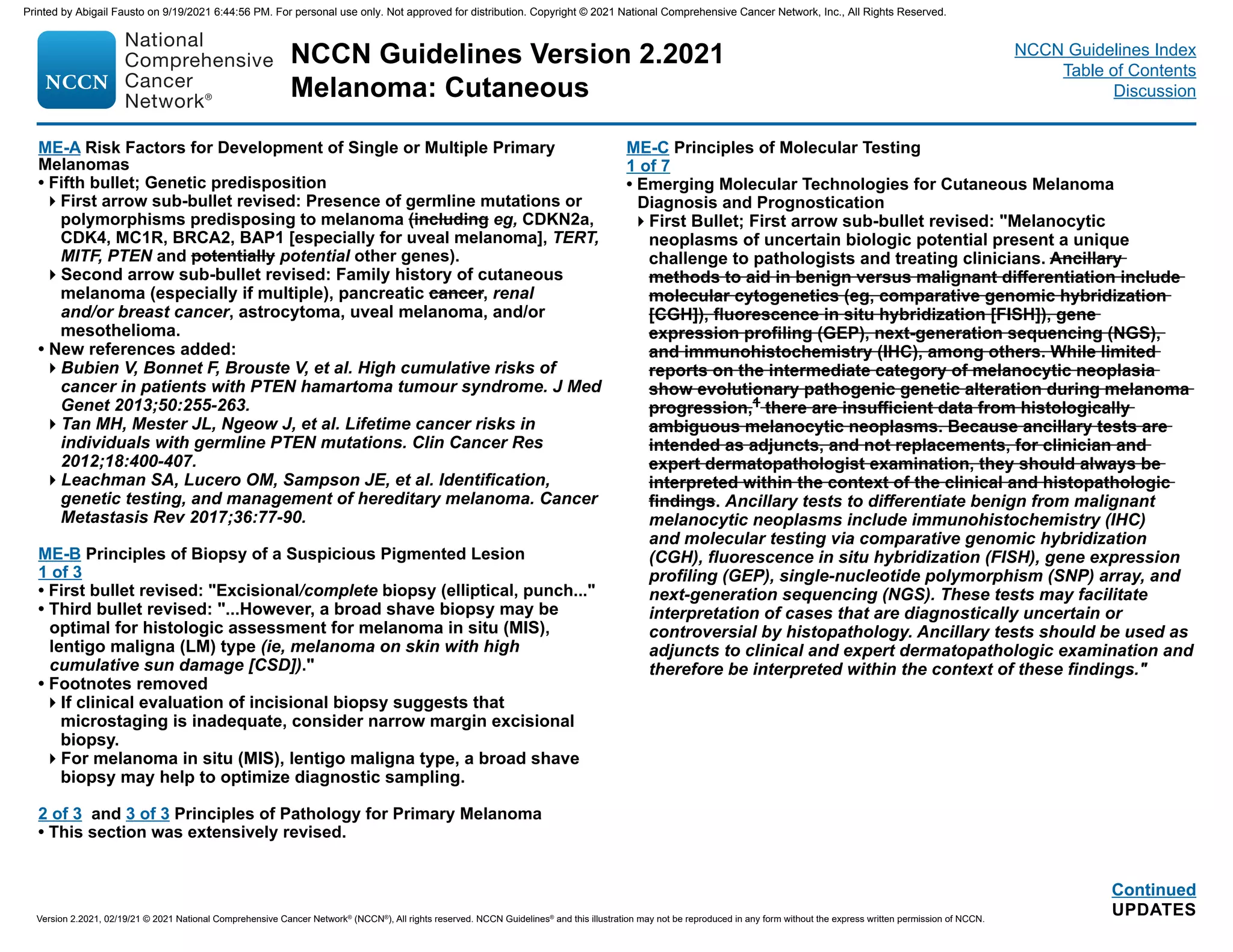 Cutaneous melanoma nccn 2021 | PDF