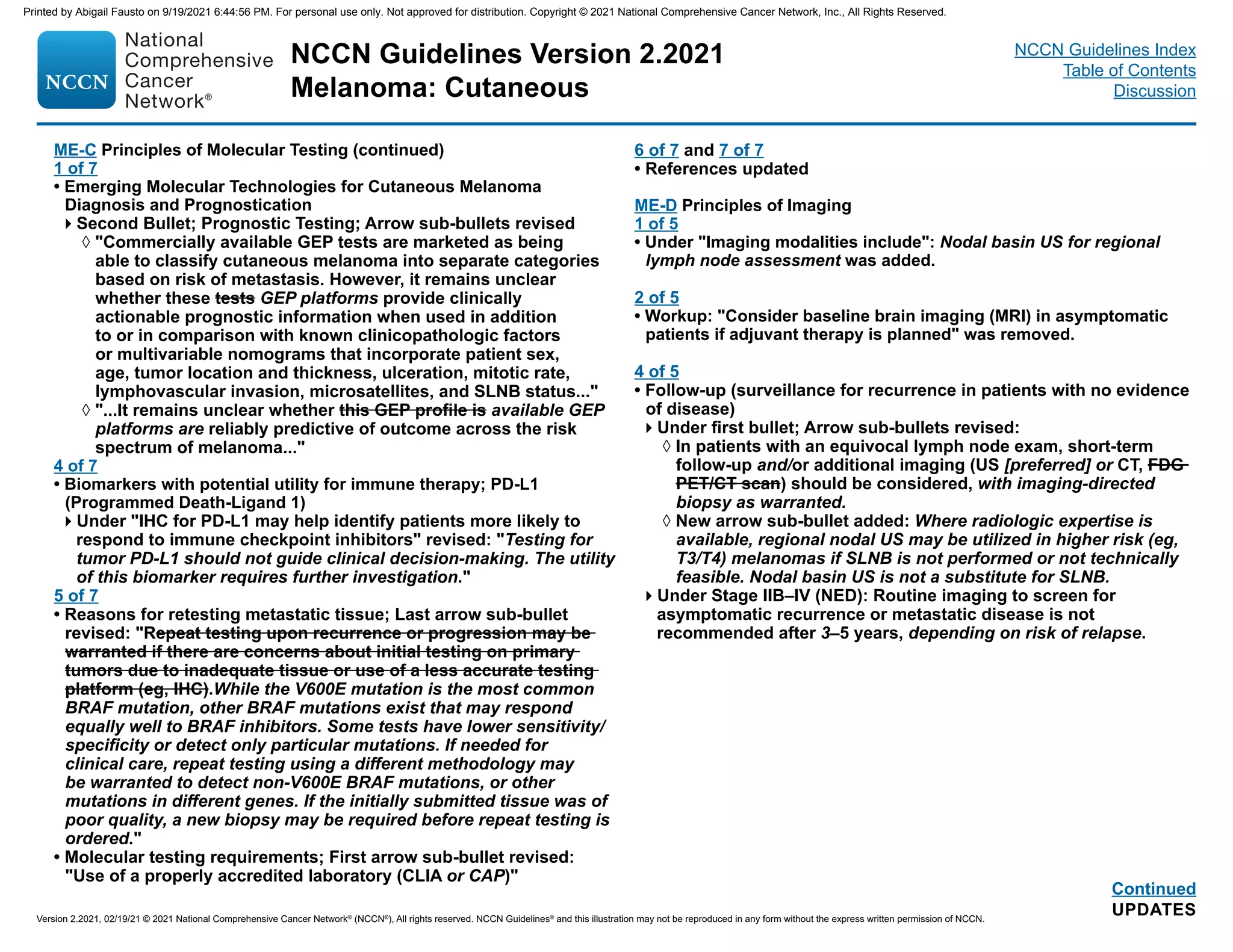 Cutaneous melanoma nccn 2021 | PDF