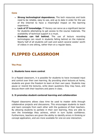 Flipped Classroom and blended learning, pros, cons, similarities and ...