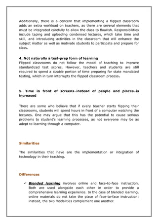 Flipped Classroom and blended learning, pros, cons, similarities and differences | PDF