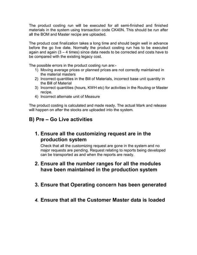 Cutover activities | PDF