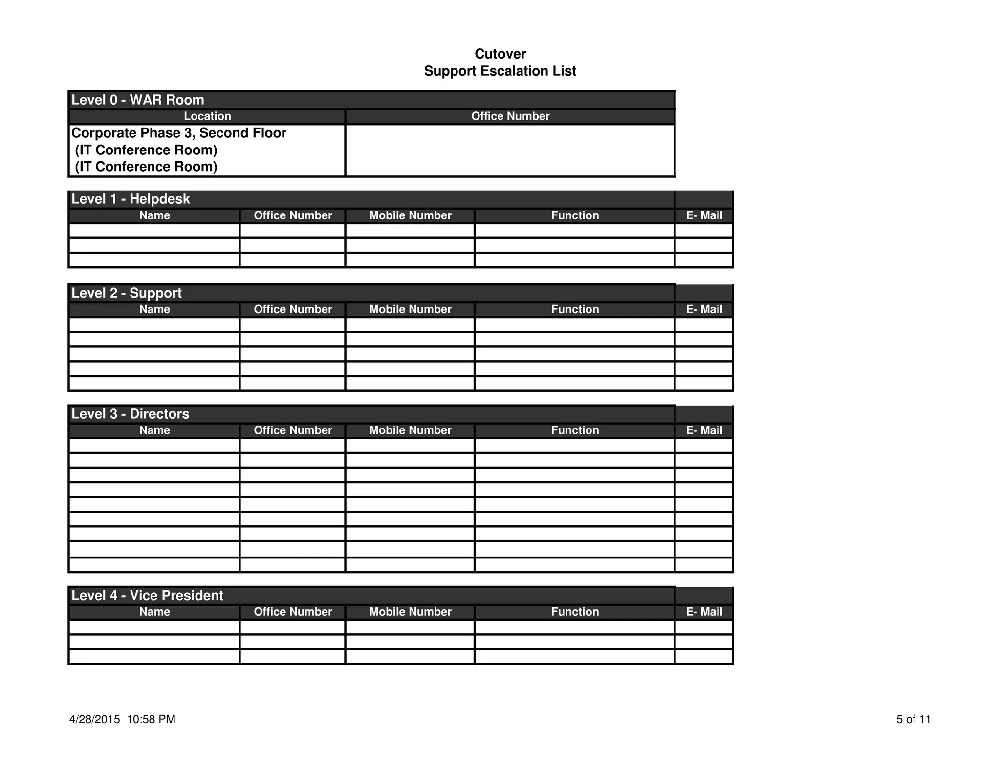 Cutover plan template Tool | PDF