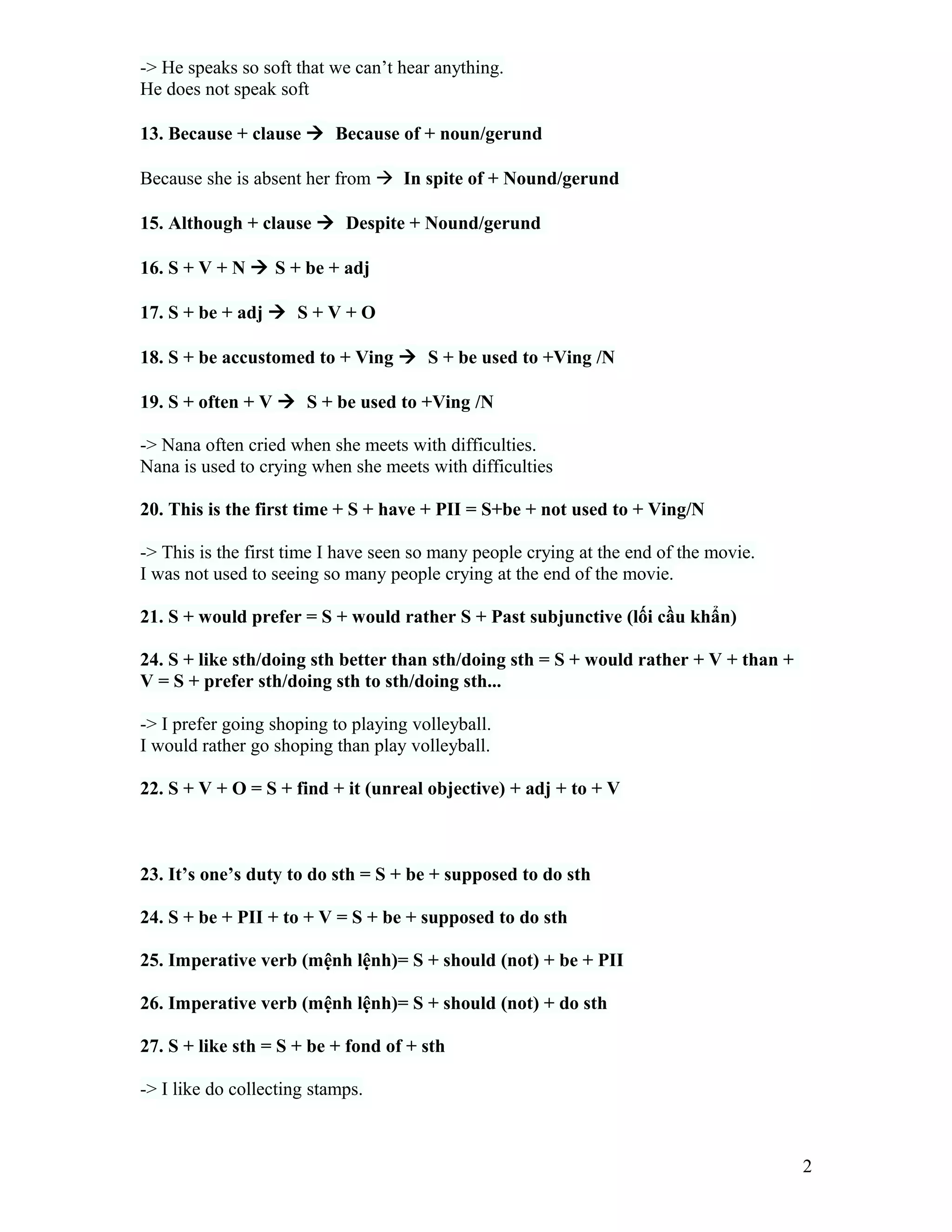 Cấu trúc viết chuyển đổi câu tiế ng anh | PDF