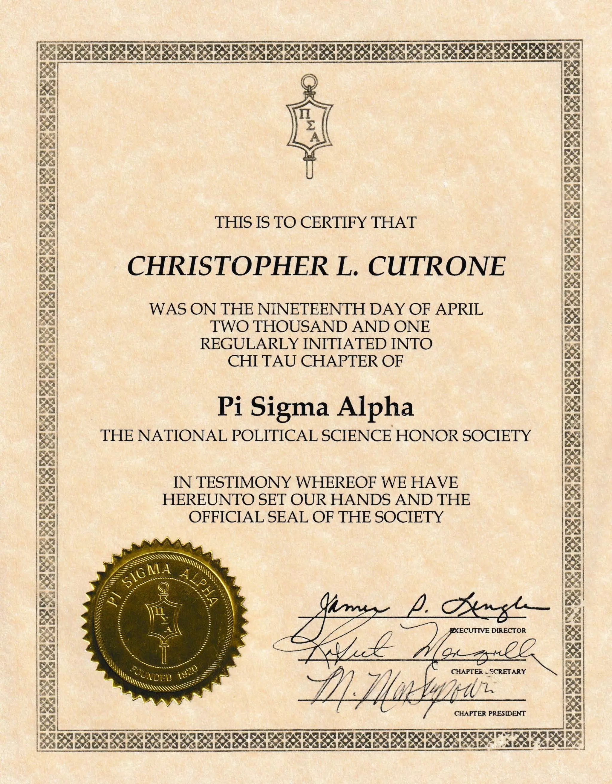 Pi Sigma Alpha Certificate | PDF