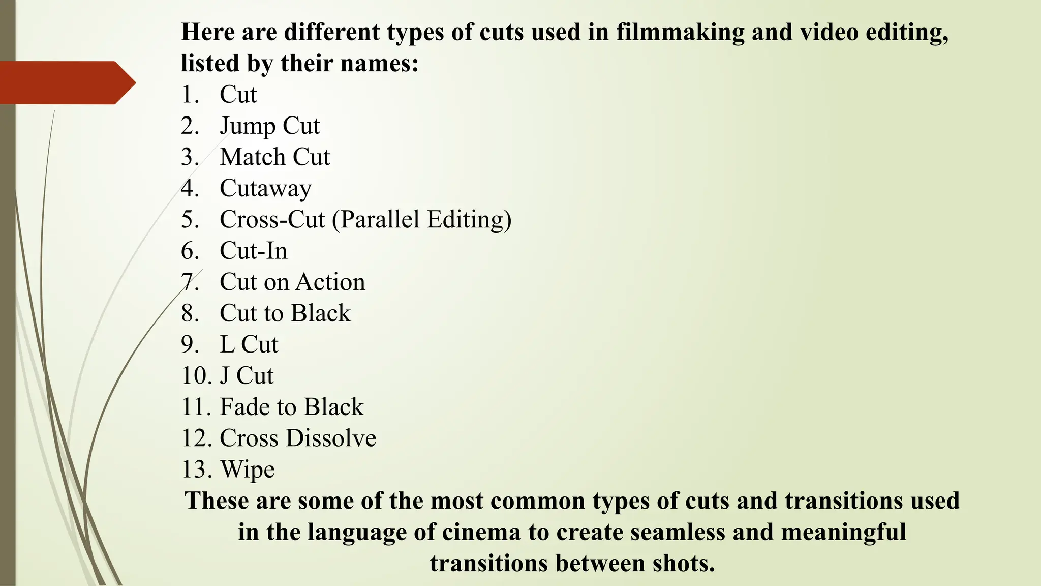 CUTS in Screen Grammar and Genres. breakdown of how "CUTS" are used in ...