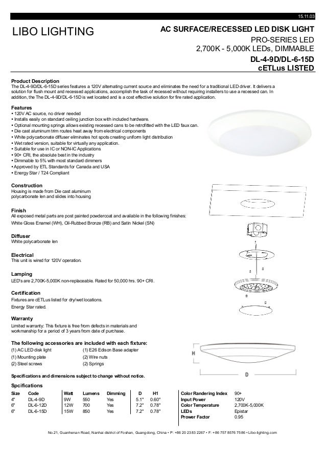 Cut sheet ac led disk light