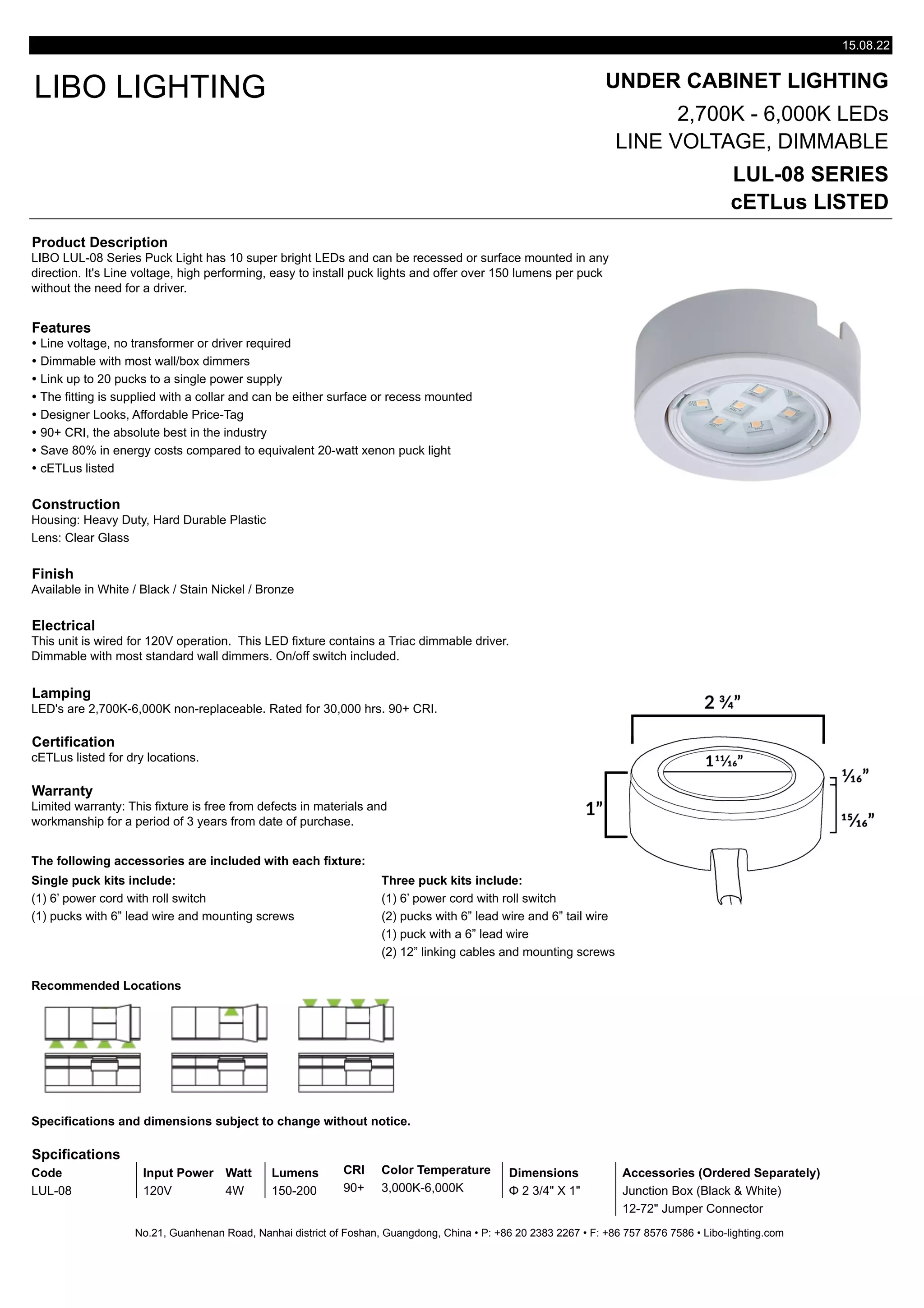 Cut sheet puck light lul-08 series | PDF