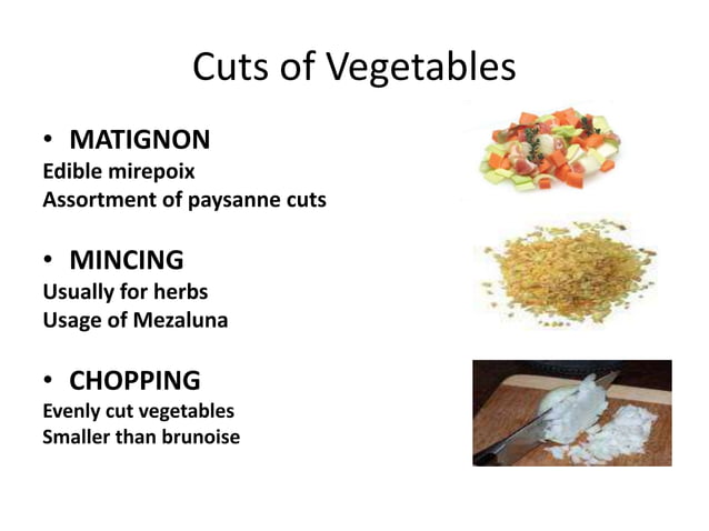 Cuts of veg | PPTX | Cooking | Food & Drink