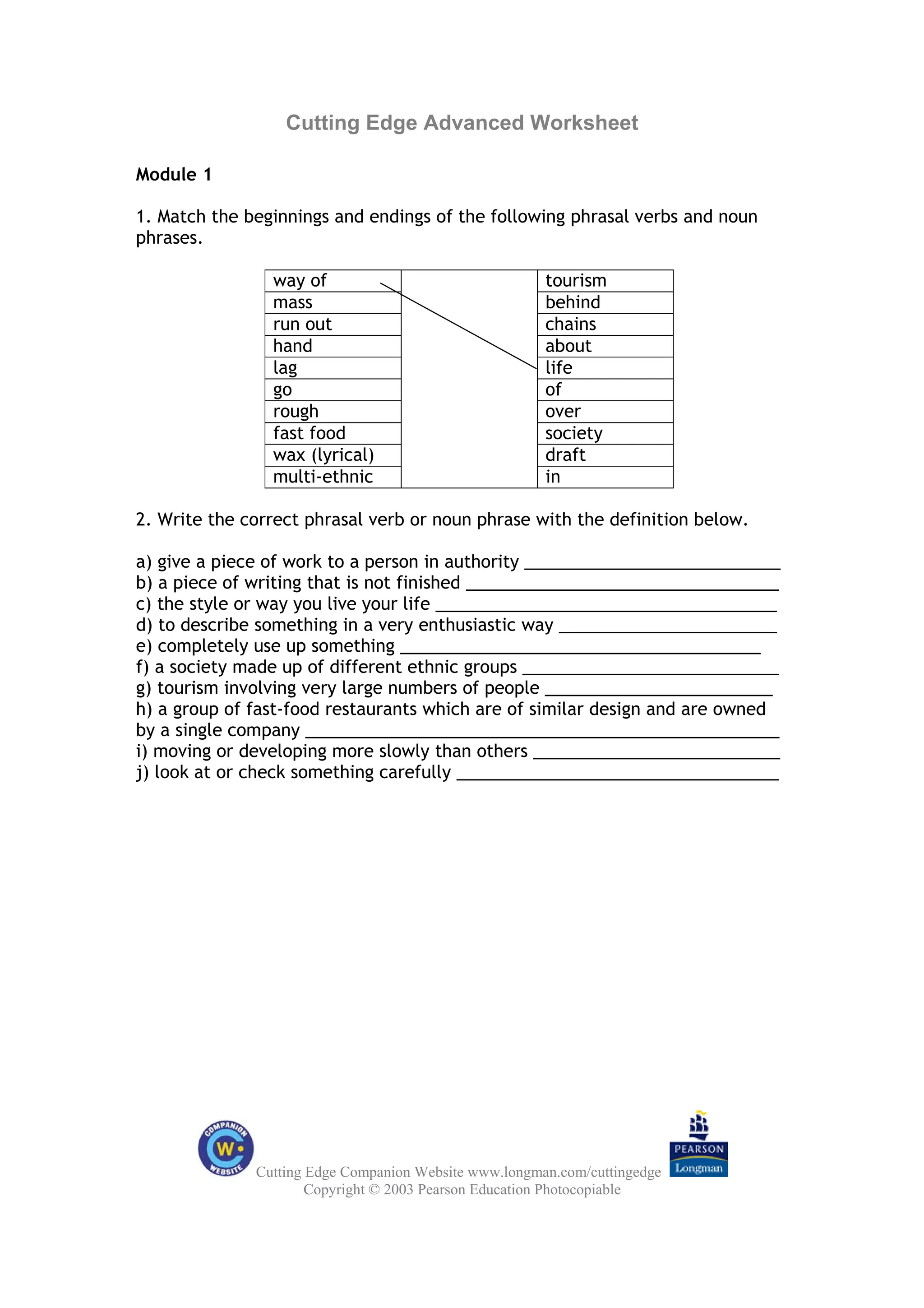 Cutting edge advanced worksheet | PDF