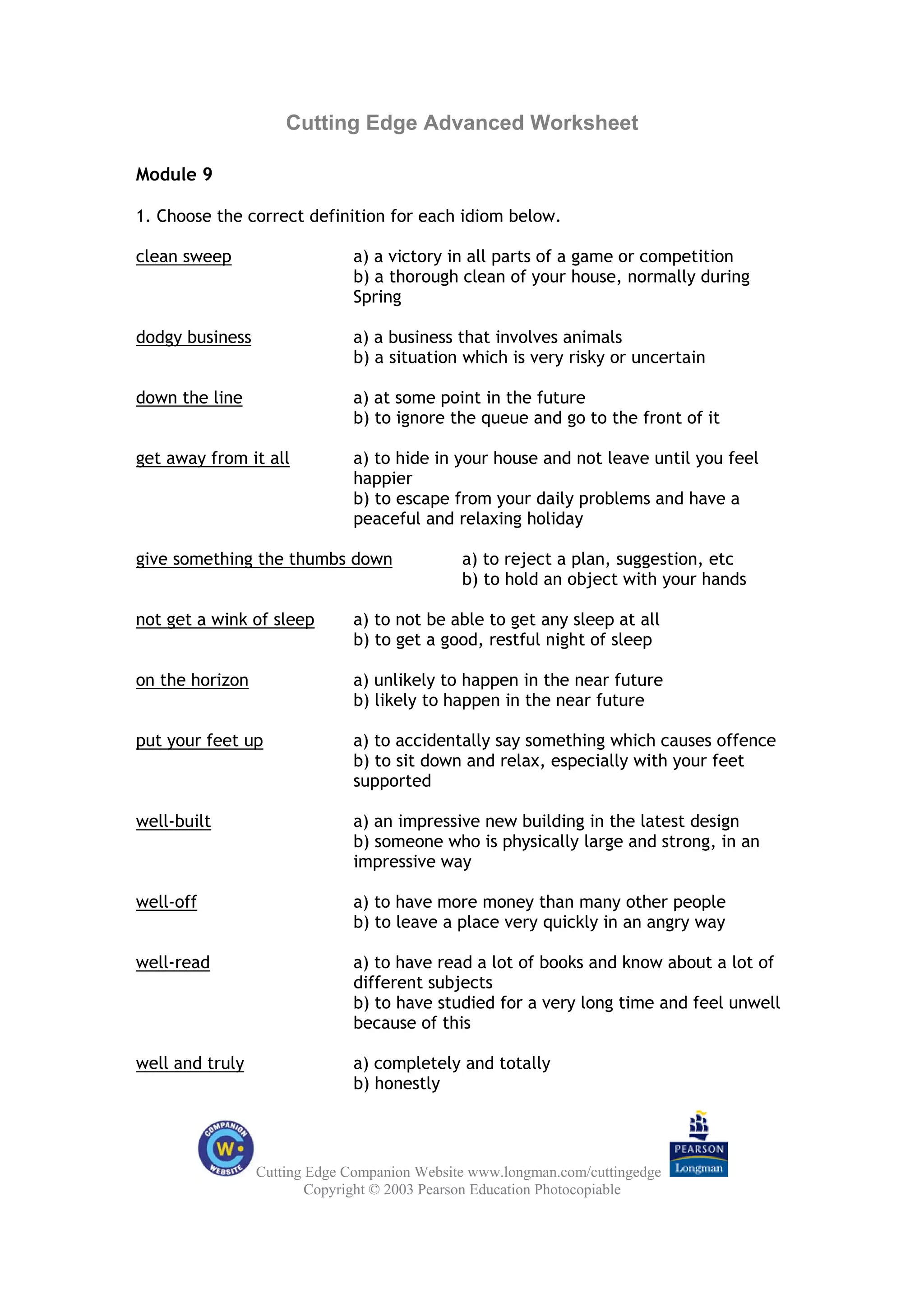 Cutting edge advanced worksheet | PDF