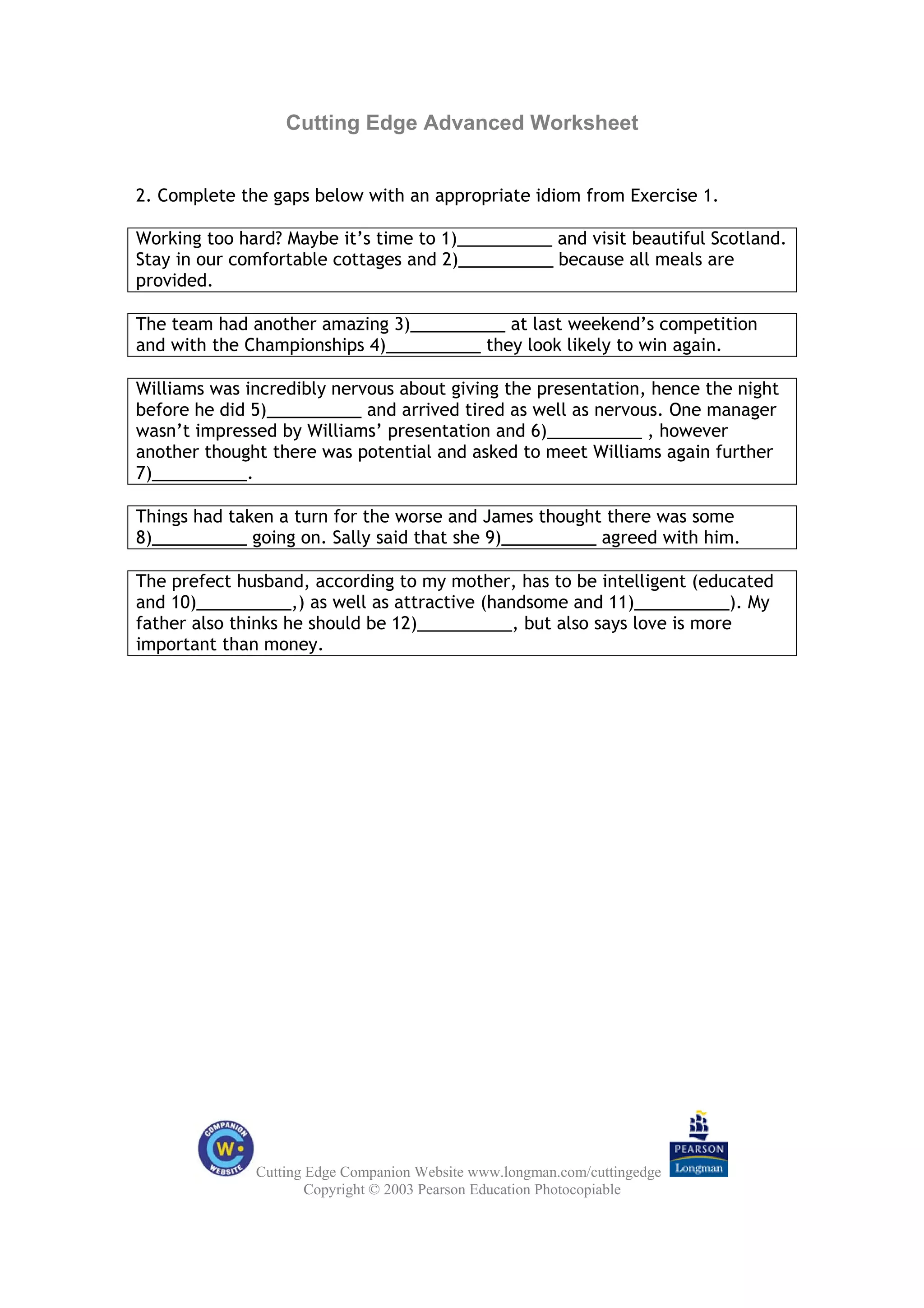 Cutting edge advanced worksheet | PDF