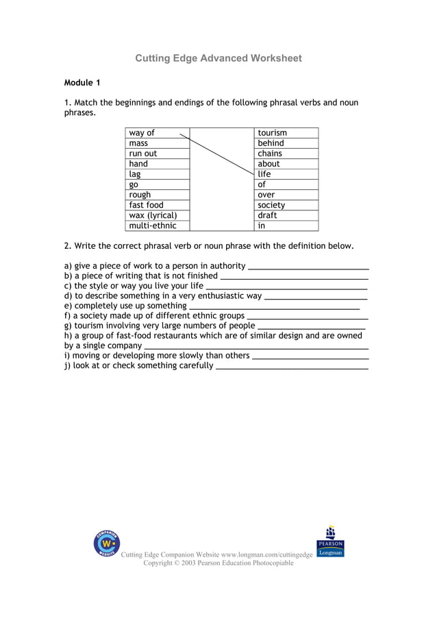 Cutting edge advanced worksheet | PDF | Homework and Study | Education