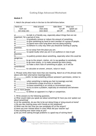 Cutting edge advanced worksheet | PDF