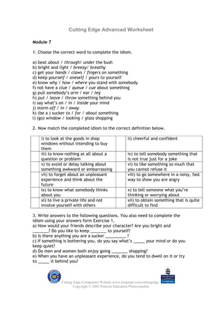 Cutting edge advanced worksheet | PDF