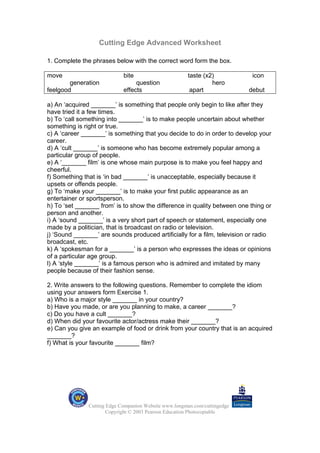 Cutting edge advanced worksheet | PDF