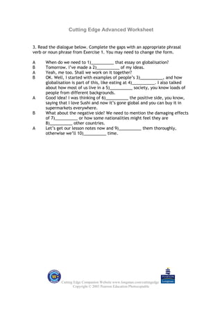 Cutting edge advanced worksheet | PDF