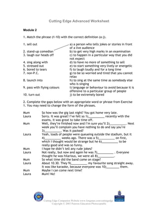 Cutting edge advanced worksheet | PDF