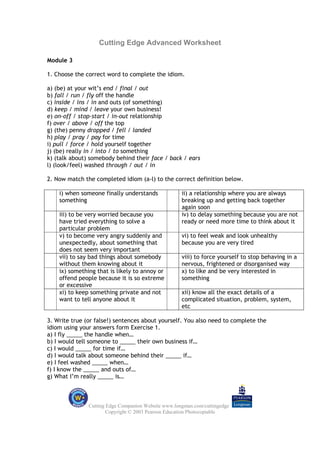 Cutting edge advanced worksheet | PDF