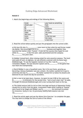 Cutting edge advanced worksheet | PDF | Homework and Study | Education
