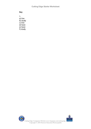 Cutting edge starter worksheet | PDF