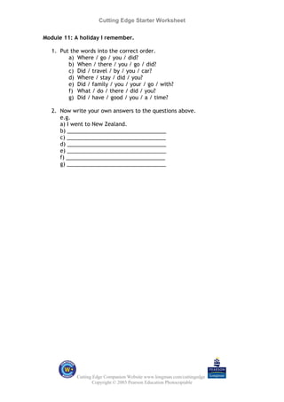 Cutting edge starter worksheet | PDF