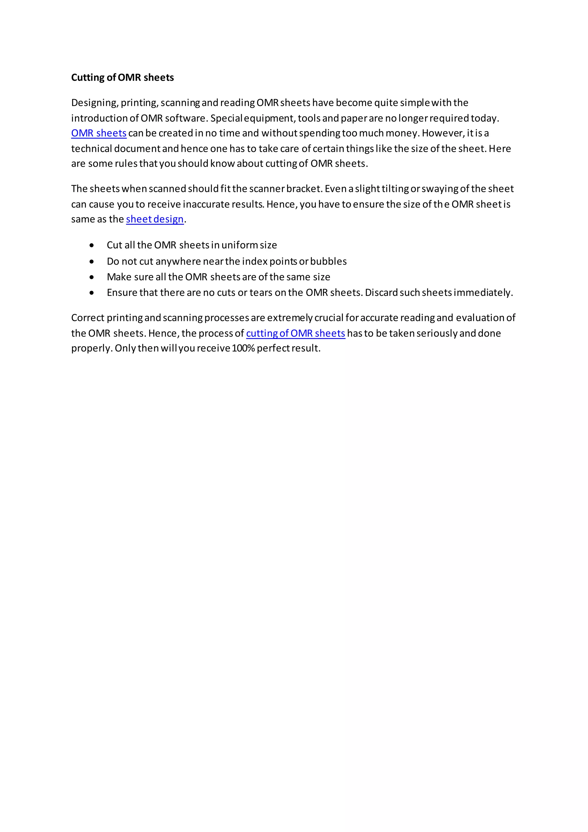 Cutting of omr sheets | DOCX