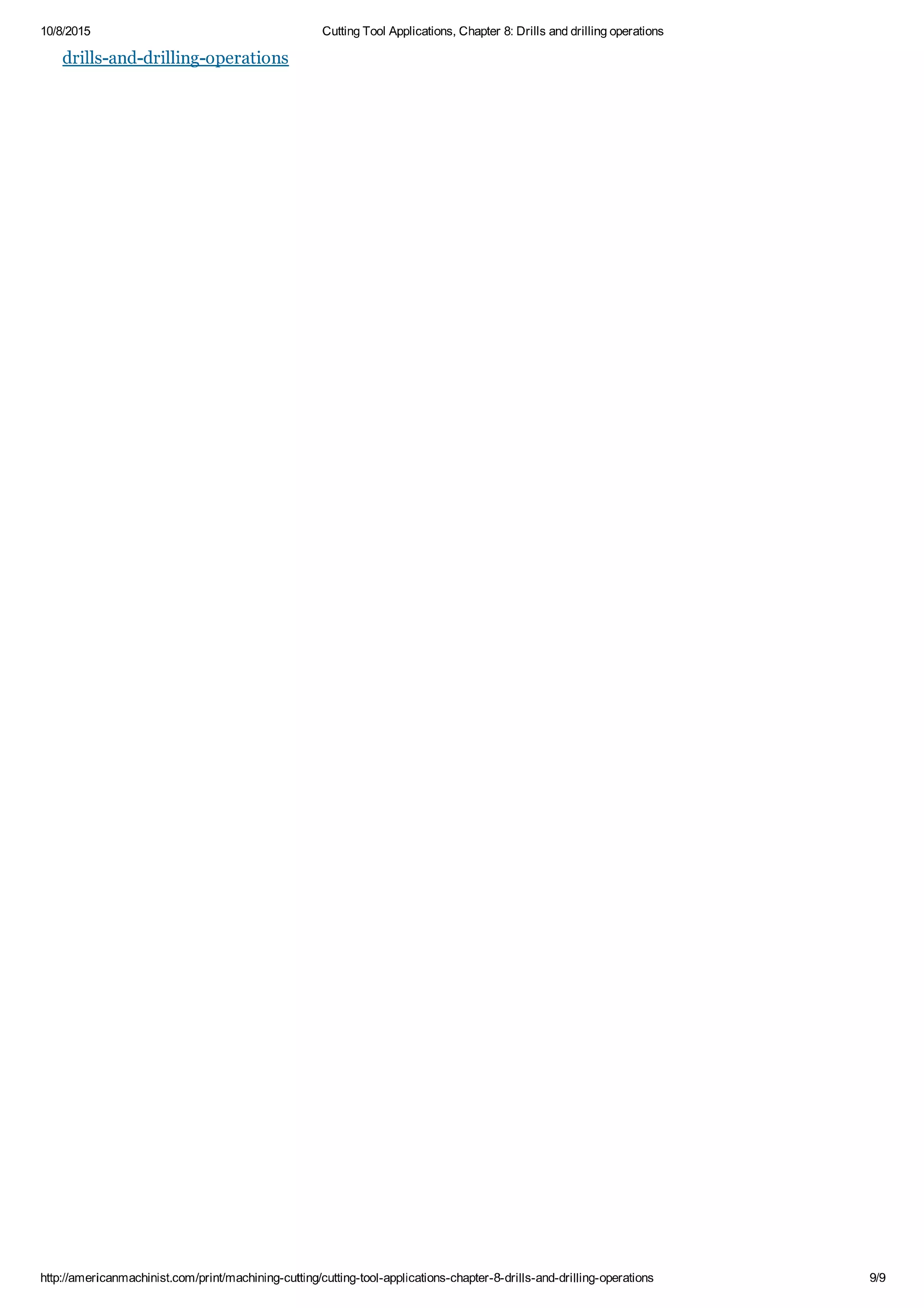 Cutting tool applications, chapter 8 drills and drilling operations | PDF