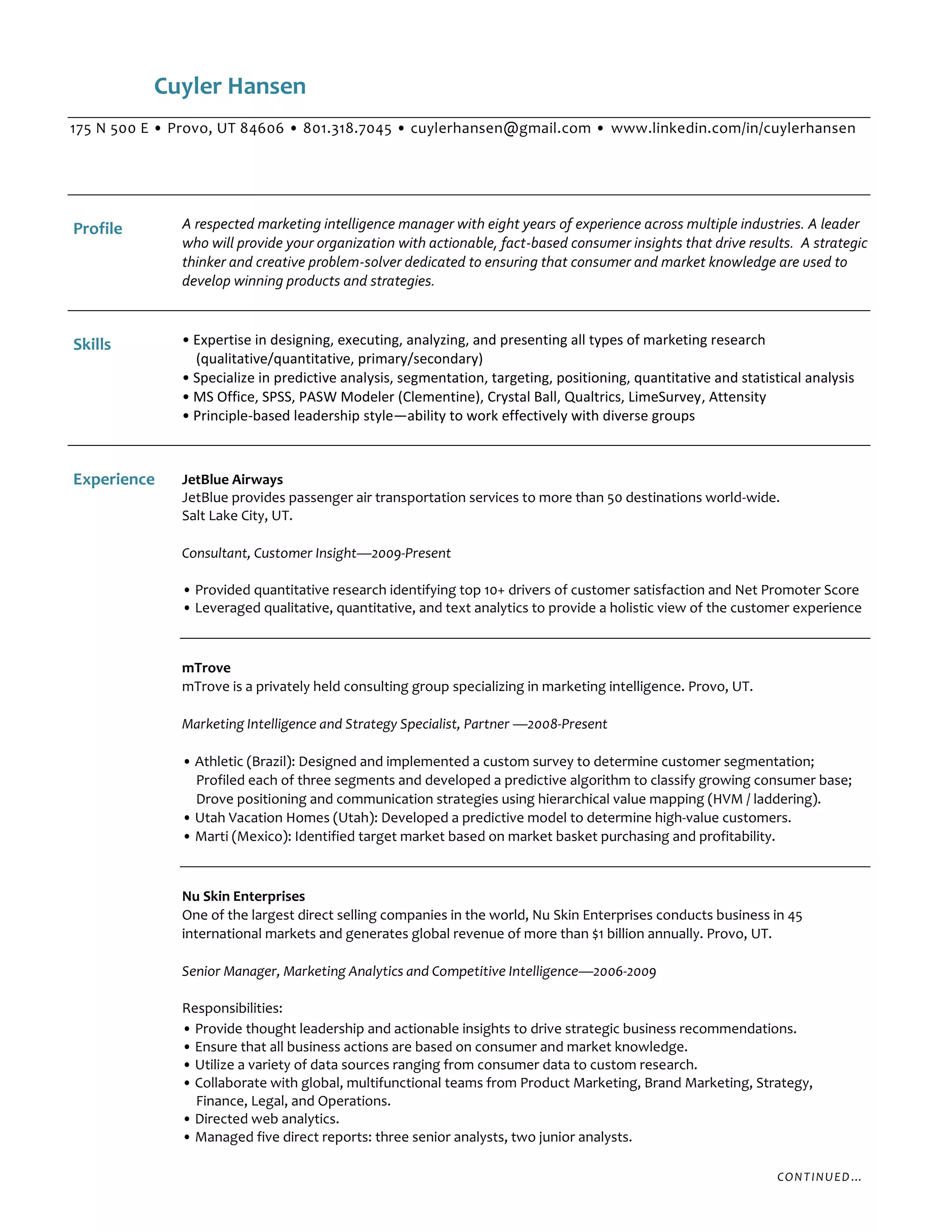 Cuyler Hansen Resume | PDF