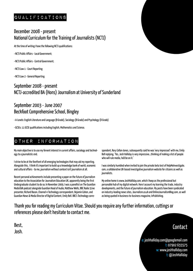 Curriculum Vitae - Josh Halliday | PDF